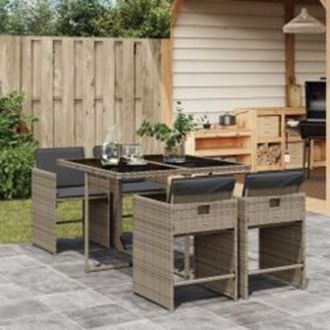 Les Tendances Ensemble &agrave; manger de jardin 5 pcs coussins gris r&eacute;sine tress&eacute;e