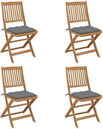 vidaXL Lot de 4 Chaises Pliables de Jardin avec Coussins, Si&egrave;ges de Terrasse, Chaises de Salle &agrave; Manger, Meubles de Patio Ext&eacute;rieur, Bois dAcacia
