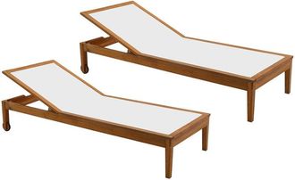Miliboo Miliboo - Bains de soleil blanc et bois massif (lot de 2) naveen
