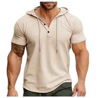 Generic T-Shirts &agrave; Manches Courtes Homme Capuche- T Shirt Sport Gaufre Couleur Unie D&eacute;contract&eacute; Slim &Eacute;t&eacute; Haut Respirante L&eacute;ger Comfortable Classiques Hip Hop 