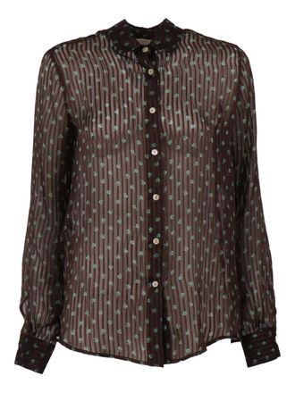 Mazzarelli chemise &agrave; fleurs et rayures - Marron