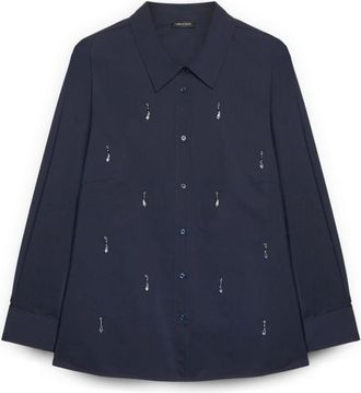 Fiorella Rubino Femme, Blouses et Chemises, Bleu, Taille: 46 FR Chemise avec appliqu&eacute;s de cristaux