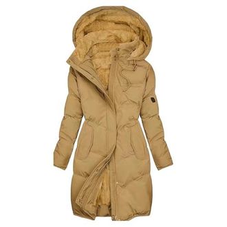 Generic Manteau long dhiver à capuche pour femme - Imperméable - Doublure en polaire Sherpa - Chaud - Parka épaisse avec capuche, jaune, 3XL