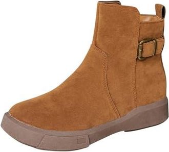 Generic Bottines d&eacute;contract&eacute;es et &eacute;l&eacute;gantes pour femme - Bout rond - Fermeture &eacute;clair lat&eacute;rale - Talon plat - Confortable - &Agrave; enfiler - Pour lext&eacute;rieur, marro