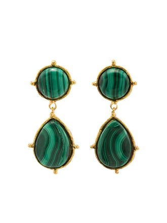 Sylvia Toledano boucles doreilles 2 Pierres Dots orn&eacute;es de malachite