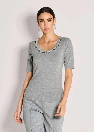 Madeleine Kurzarmshirt Elegantes Oberteil mit Schmucksteinen Rundhals, funkelnde Details, halblange Ärmel