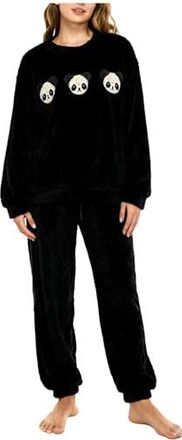 Generic Pyjama en polaire pour femme douillet - Ensemble pyjama femme long &agrave; manches longues imprim&eacute; ourson mignon - Ensemble de v&ecirc;tements dint&eacute;rieur 2 pi&egrave;ces