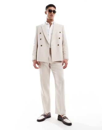 Asos Veste de costume standard en laine mélangée façon osier à double boutonnage - Taupe-Neutre