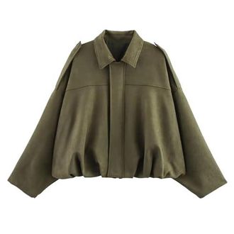 Generic Blouson aviateur en daim synth&eacute;tique pour femme - Manteau de pilote &agrave; revers d&eacute;contract&eacute; surdimensionn&eacute; &agrave; manches longues - V&ecirc;tement dext&eacute;rieur tendan