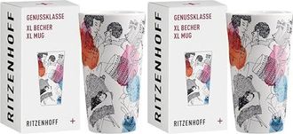 Ritzenhoff 3741002 Kaffee-Tasse XL 500 ml - Serie Genussklasse Nr. 2 - Porzellan-Becher, urbaner Chic - Designerst&uuml;ck (Packung mit 2)