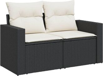 vidaXL Gartensofa mit Kissen 2-Sitzer Schwarz Poly Rattan - Vidaxl