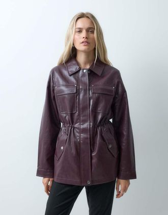Only gebundene Jacke aus Kunstleder in Dunkelbraun