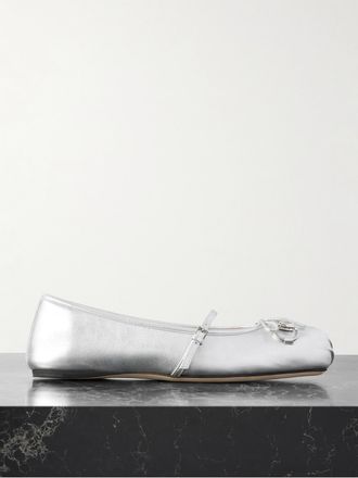 Gucci Horsebit Ballerinas Aus Metallic-leder - Silber