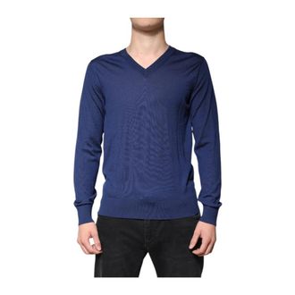 Dolce & Gabbana Marineblauer Kaschmir V-Ausschnitt Pullover - - Knitwear - Herren - Blau - M