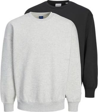 Jack & Jones Jjecharge Lot de 2 Sweat-Shirts à col Rond MP Maillot de survêtement, Blanc mélangé/Paquet : Noir, S Homme