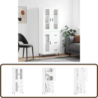 vidaXL Vidaxl - Buffet haut Blanc 69,5x34x180 cm Bois dingénierie - Buffet Design Moderne - Meuble Rangement Cuisine - Armoire Blanche - Commode Élégante