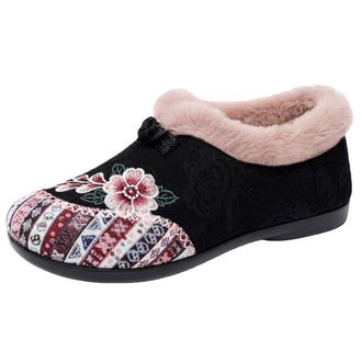 Generic Bottines dhiver chaudes &agrave; motif floral pour femme, doubl&eacute;es de fourrure, chaudes en peluche, semelle souple antid&eacute;rapante, chaussures de tous les jour