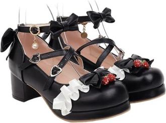 IFUNDOM Chaussures &agrave; Talons &Eacute;pais D&eacute;cor&eacute;es De Noeuds Femme Style Princesse Mat&eacute;riau Respirant Talon Moyen Confortable pour Usage Quotidien Noires Taille 41