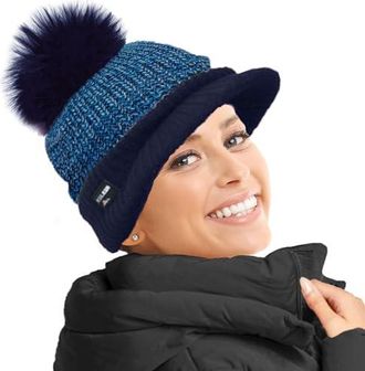 RockJock Mesdames Molleton Chaud doublé en Maille Casquette Beanie Baseball avec Detachable Pom Fausse Fourrure Pompée Porter avec ou sans