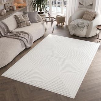 Tapiso Hygge Tapis Poils Courts Moderne Cr&egrave;me Blanc Vagues Ray&eacute; en Relief Aspect 3D Tapis Salon Chambre Adulte Salle &agrave; Manger Oeko-TEX 140 x 200 cm