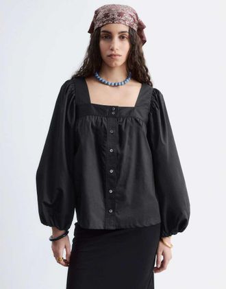 & Other Stories Blouse boutonn&eacute;e &agrave; encolure carr&eacute;e - Noir