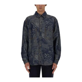 Etro Homme, Chemises, Bleu, Taille: M Printed Denim Long-Sleeve Shirt