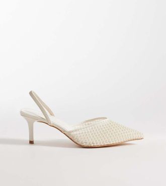 Glamorous Schuhe in Elfenbein mit Kitten-Absatz und Perlenverzierung-Wei&szlig;