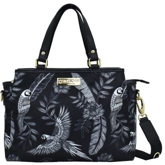 Anuschka Satchel mit Fächern - Wanderlust Kollektion - Nylonstoff mit Leader Trim und Kunstdruck