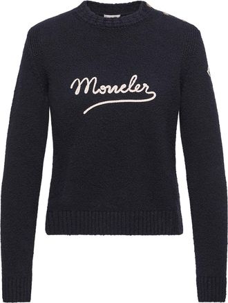 Moncler Moncler Embroidered Logo Cotton Blend Jumper, Women, Blue, Size: Xs