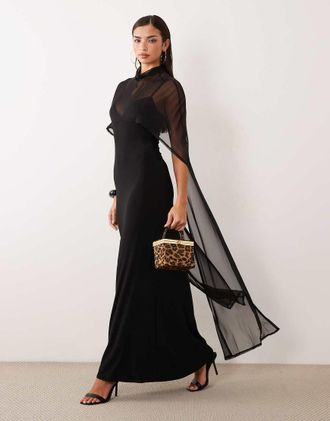 Asos Robe longue avec d&eacute;tail cape oversize - Noir