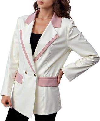 Generic 2026 Vestes pour femmes boutonn&eacute;es fantaisie boutonn&eacute;es femmes - Manteau d&eacute;contract&eacute; &agrave; manches longues pour femme, blanc, XXL