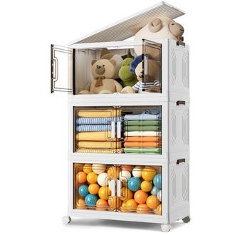 Generic Bo&icirc;tes de rangement avec couvercles - Bacs de rangement pliables en plastique avec roulettes, empilables et verrouillables pour lorganisation de la ma