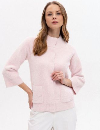 Passioni Fellimitatjacke Kurzjacke mit 3/4-&Auml;rmeln und Druckknopfleiste