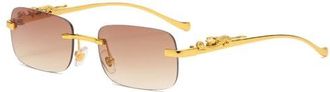 Generic Lunettes de soleil rectangulaires sans monture vintage en métal avec tête de léopard pour homme et femme, Gold Tea, Taille unique