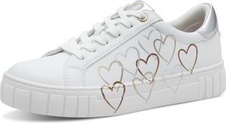 Marco Tozzi Damen Sneaker flach mit Herzdetails Freizeit, Mehrfarbig (White/Gold), 42 EU