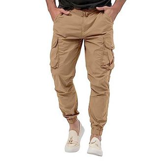 Generic Pantalon de jogging cargo pour homme, coupe ajust&eacute;e, pantalon de travail cargo &agrave; revers - Coupe fusel&eacute;e - Pantalon dext&eacute;rieur &agrave; taille &eacute;lastique avec 