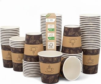 Love Nature Kaffeebecher to Go 250 ml 10 oz - Pappbecher 100 St&uuml;ck - Coffee to go Becher - Einwegbecher zum Servieren von Kaffee, Tee, hei&szlig;en und kalten Getr&auml;nken