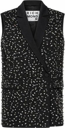 John Richmond Femme, Vestes, Noir, Taille: 38 FR Gilet Tailleur avec Applications Int&eacute;grales