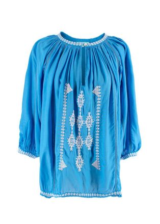 Melissa Odabash Blue & White Embroidered Kaftan
