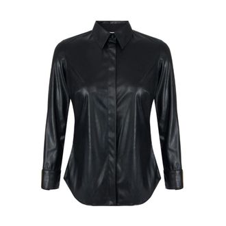 Elisabetta Franchi Femme, Blouses et Chemises, Noir, Taille: 40 FR Chemise effet cuir avec plaque logo