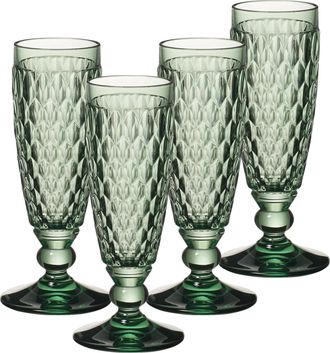 Villeroy & Boch Boston Coloured Sektgl&auml;ser Green 4er Set, 145 ml, Farbige Sektkelche mit Facettenmuster, Kristallglas f&uuml;r Champagner und Schaumwein, Sp&uuml;lmaschinengeei
