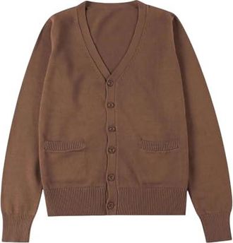 Generic Femmes Col V Solide Tricot Top Cardigan Mode Cardigan Printemps Fin Manches Longues Slim Vestes, Couleur chocolat, Taille XS