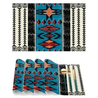 TropicalLife Tribal Azteken-Platzdeckchen, geometrisch, rechteckig, 1 St&uuml;ck, Aztekenmuster, Tischset f&uuml;r K&uuml;che, Esstisch, Zuhause, Restaurant, waschbar, rutschfest