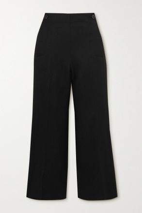 Chlo&eacute; Pantalon &Eacute;vas&eacute; Raccourci En Laine Et Lin M&eacute;lang&eacute;s - Noir
