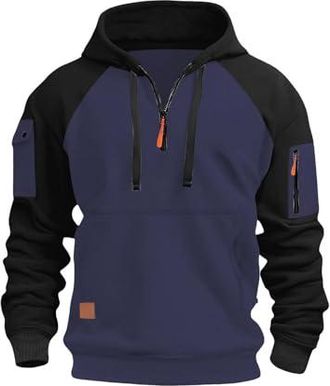 Generic Sweat à capuche dhiver épais pour homme - Pull de style américain doublé en polaire, veste à fermeture éclair résistante au froid avec cordon de serra