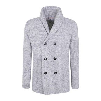 Brunello Cucinelli Double-Breasted Shawl Collar Cardigan - - Knitwear - Herren - Grau - M