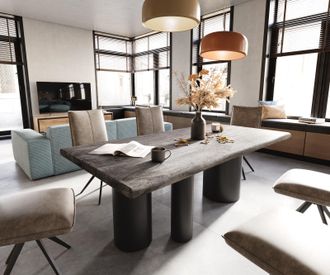 DELIFE Esstisch Edge 200x100 XL Akazie Platin Troa Metall Schwarz Live-Edge, Esstische, Baumkantenm&ouml;bel, Massivholzm&ouml;bel, Massivholz