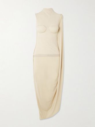 Jean Paul Gaultier Asymmetrisches Kleid Aus Mesh Und Stretch-jersey Mit Applikationen - Neutral