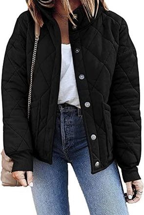ORANDESIGNE Veste Femme Hiver Chaud Chic Doudoune Matelassée Blouson Manche Longue Couleur Unie Col Montant Manteau avec Poches et Bouton Parka Jacket Outwear Coa