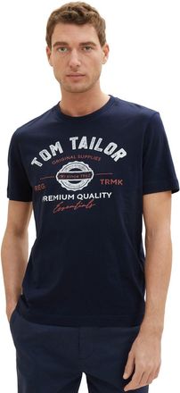 Tom Tailor Herren T-Shirt mit Logo-Print aus Baumwolle, sky captain blue, XXXL